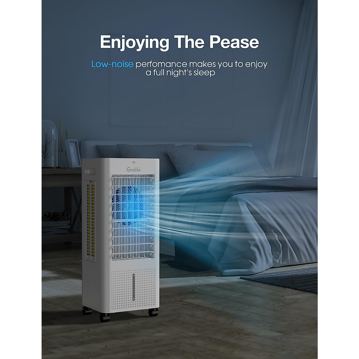 Grelife Portable Evaporative Air Cooler, 3-IN-1 Air Cooler Cooling Fan with Remote Control, 12H Timer, 4 Ice Packs, 1.58Gal Water Tank, 3 Modes, 3 Speeds, Personal Swamp Cooler for Bedroom(BLACK)