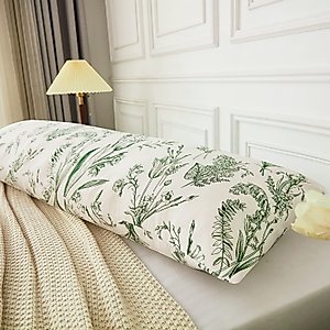 Green Flower Body Pillow Cover 20x54 Body Pillow Cover Dark Green Branches Flower Long Body Pillow Cover Country Style Farmhosue Decor Body Pillow Case Cover with Pocket Closure(Body,Branch)
