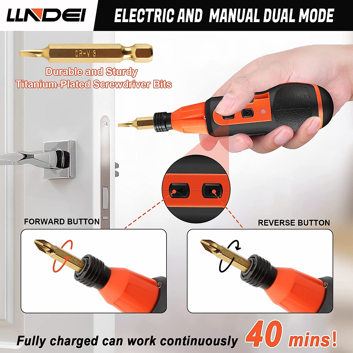 LLNDEI Electric Screwdriver Cordless 4V Electric Manual 2-in-1 Screwdriver Set, Includes Titanium-Plated Bits&Precision Screwdriver Bits&Bit Holder and Storage Box for Household&DIY&Gift for Men Women