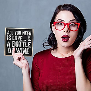 Love and A Bottle of Wine - Wooden Sign Wall Art - Great Home Bar Decoration, Kitchen and Dining Room Display, Unique for Couples Housewarming Gift, 7x7 Wooden Sign
