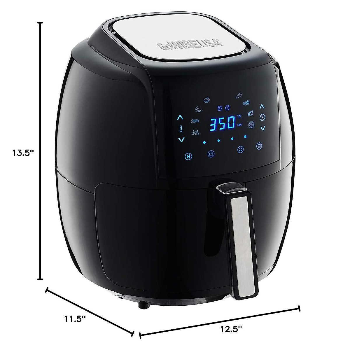 GoWISE USA 1700-Watt 5.8-QT 8-in-1 Digital Air Fryer with Recipe Book, Black