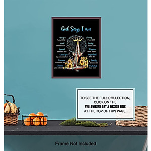 Positive Affirmations Black Wall Art - Inspirational Bible Verses Religious God Decor - Spiritual Christian Scripture Poster - African American Women, Black Woman, Girls - I Am - Encouragement Gifts