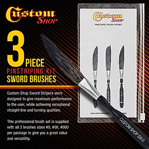 Custom Shop SW Sword Pinstriping Brush 3 Size Kit (#0, 00, 000) One of Each All 3 Brush Styles - High Performance Striping Brushes