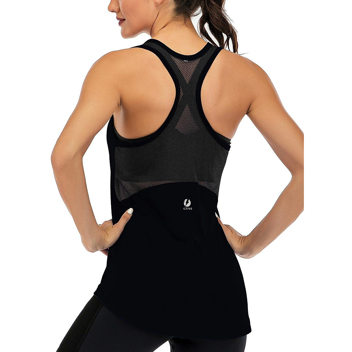 ICTIVE Women's Mesh Racerback Tank Top, Sleeveless Yoga & Workout Activewear Black L