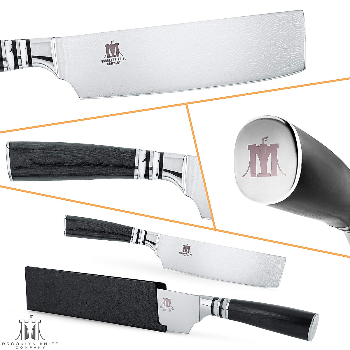 Brooklyn Knife Co. Cleaver Nakiri Butcher Knife - Japanese Seigaiha Series - Etched High Carbon Steel 7-Inch