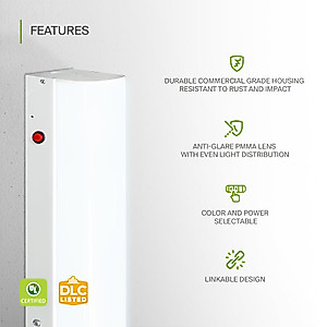 ASD 4ft LED Linear Strip Light Fixture with Emergency Battery Backup - 22W-44W 5853LM Linkable LED Shop Light - 3500K-5000K Adjustable Dimmable Commercial Ceiling Light Fixture - UL DLC