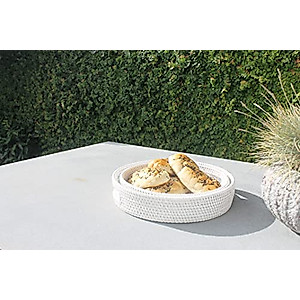 SIMPLY FABULOUS White Round Rattan Serving Tray, 10.6 inch, Strong, Durable Versatile for The Ottoman or a Table