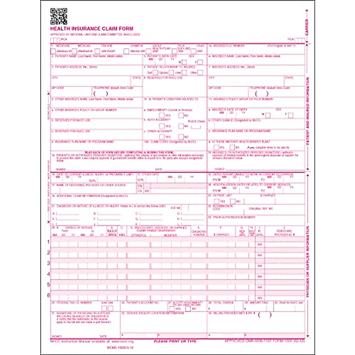 CMS 1500 Claim Forms - HCFA (Version 02/12) 2,500 Sheets, Approved OMB-0938-1197
