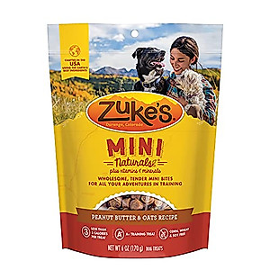 Zuke's Mini Naturals Dog Training Treats, Peanut Butter & Oats Recipe, Soft Dog Treats with Vitamins & Minerals, for All Breed Sizes, 6 OZ Bag (Pack of 3)