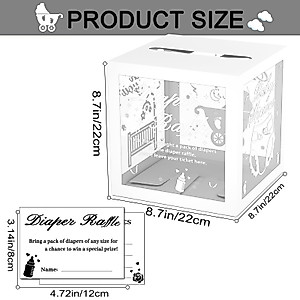 WNINK 50 Pcs Diaper Raffle Tickets with Box for Baby Shower, Diaper Raffle Card Gender Reveal Diaper Raffle Card Box for Baby Shower Games Diaper Raffle Box Party Decorations Table Centerpiece (White)