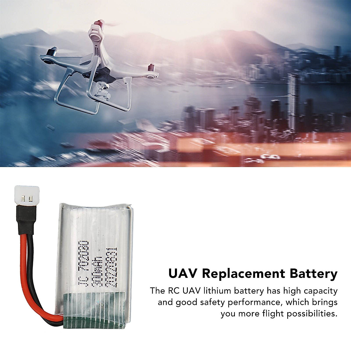 300mAh RC UAV Drone Replacement Battery - 702030 3.7V Lithium Battery Accessory for FQ777 F180 FY530 U816 Drones