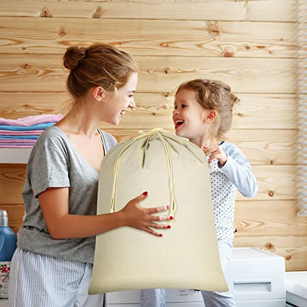 Remagr 12 Pieces Canvas Laundry Bags Bulk Large Cotton Laundry Bag with Drawstring Heavy Duty Hamper Liner Bag Washable Dirty Clothes Bag Santa Bag for Travel Household, 28" x 36"