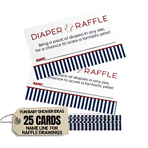 Baseball Diaper Raffle Tickets, Boys Baby Shower Games for Prizes, Baby Shower Diaper Raffle Invitation Insert Cards, 25 Pack