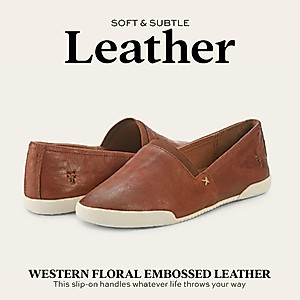 Frye Melanie Slip On Shoes for Women Crafted from Premium Leather with White Rubber Toe Bumpers and Soles, Leather Lining, and Removable Footbeds – 1 ¼” Outsole, Cognac - 7 M