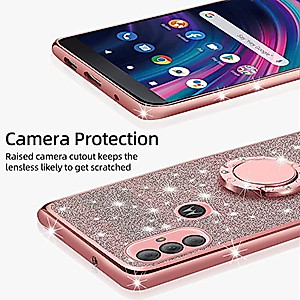 KuDiNi for Moto g Pure Phone Case, Moto g Power 2022 Case Moto G Play 2023 Case for Women Glitter Clear TPU Luxury Bling Protective Cover with Kickstand Strap for Moto g Pure(Glitter Rose)