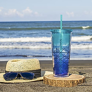 bzyoo SIP 24oz (710ml) Double Wall Plastic Tumbler with Lid and Straw Cold Drink Travel Mug Party Reusable Cup For Office Outdoor Dining Gift For Him & Her (Blue & Green)