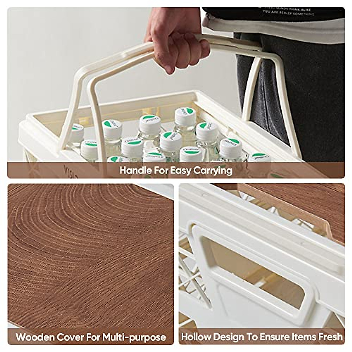 MILILOVE 35L Collapsible Storage Grocery Shopping Basket With Lid, Storage Crates, Plastic Stackable Basket, Tote Portable Basket with Handles, for Picnic Camping Picking Organizing Toys Car Trunk