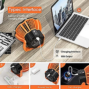 7800mAh Camping Fan with LED Lantern, Portable Fan with Remote Control, Power Bank, Battery Operated USB Rechargeable Fan , 180°Head Rotation Outdoor Battery Powered Fan for Outdoor, Indoor, Office