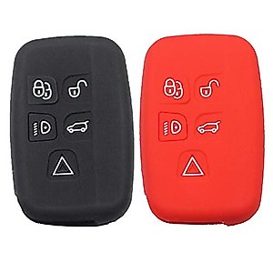 Btopars 2pcs Smart Key Fob Silicone Case Cover Protector Holder Compatible with Land Rover 2013-2014 LR2 2010-2018 LR4 2015-2018 Discovery 2011-2018 Range Rover Sport Evoque Black Red