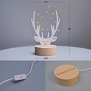 MYTH REALM Elk Rechargeable 3D Illusion Night Light with Beech Stand, LED Decoration Lamp, 4 Options Gifts for Kids Friends Family(Elk)