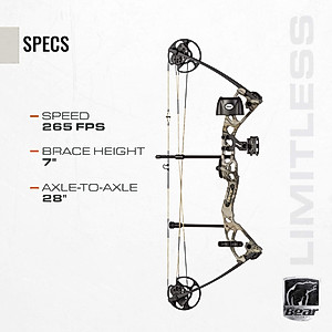 Bear Archery Limitless Dual Cam Compound Bow - includes Quiver, Sight and Rest, God's Country