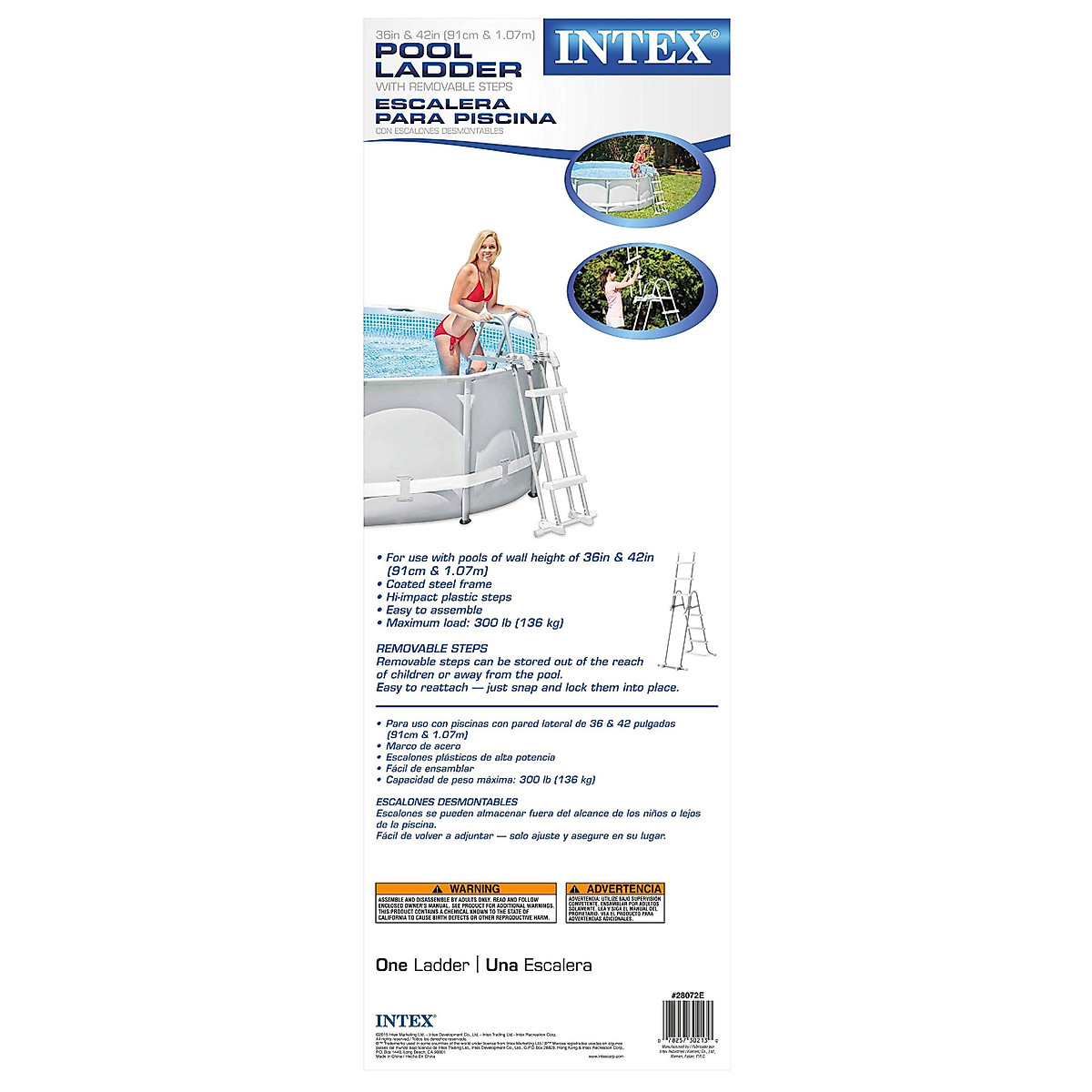 INTEX Deluxe Pool Ladder with Removable Steps for 36-Inch and 42-Inch Wall Height Above Ground Pools