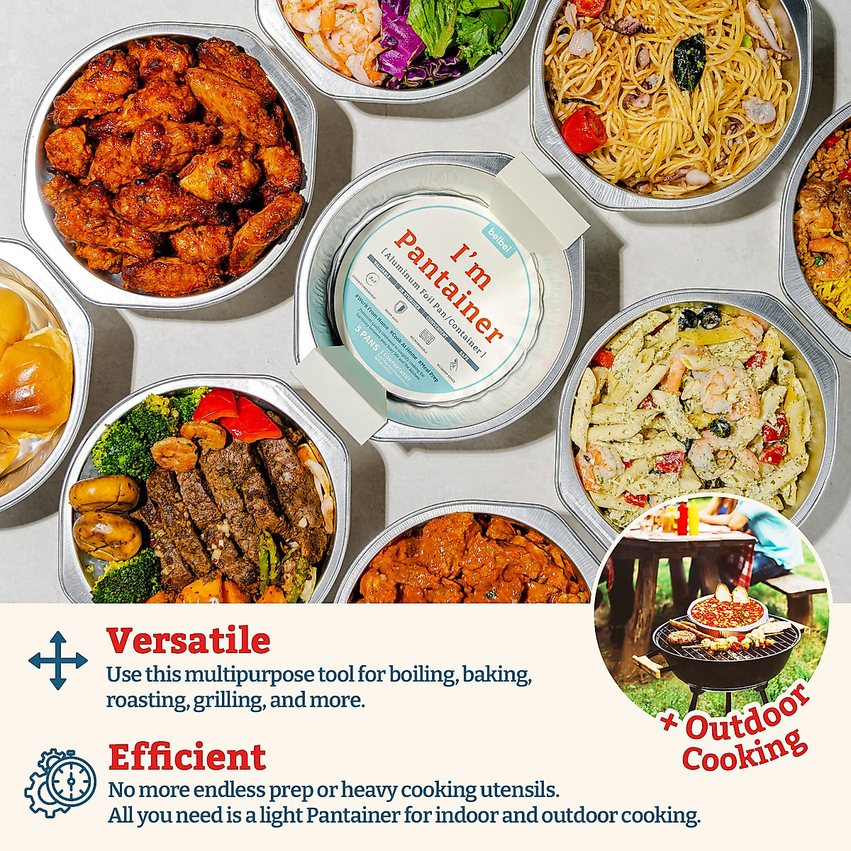 8 Inch Deep Round Disposable Pans (15 Pack) | Reusable Leak-Proof Aluminum Pans for Cooking, Baking, Roasting | Multi-Use Tins for Oven, Freezer, Microwave | Deep Cookware for Casserole, Lasagna, Soup