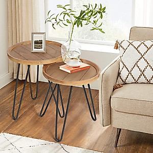 Oakrain Nesting Tables for Living Room, Round Nesting Coffee Table, Farmhouse End Tables Living Room Set of 2, Wood Side Tables Set of 2 for Sofa, Bedroom