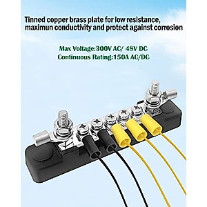 LENKRAD Bus Bar 12V 2 x 10/32” Studs and 5 x 8/32” Screw Terminals, Power Distribution Block with Ring Terminals 100 Amp Rating, 12V - 48V Positive & Negative for Automotive Car Boat Solar System