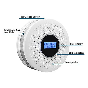 GiiHoo Smoke and Carbon Monoxide Detector Alarm, 2-in-1 Combination Smoke and Carbon Monoxide Detector with LCD Display and Silence Function, Battery Operated, Not Hardwired (White-1)