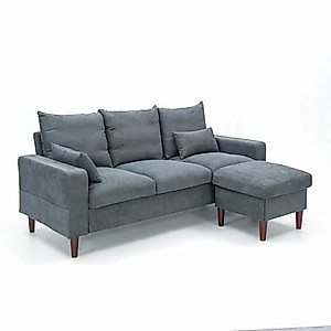 Panana Convertible Sectional Sofa Small Couch L-Shaped 3 Seat Linen Fabric Sofa for Small Space (Grey)