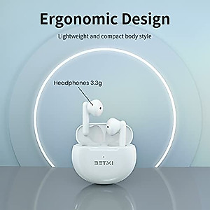 BETMI - True Wireless Earbuds - in-Ear Bluetooth5.3 Headphones - 40H Playtime, IPX5 Waterproof TWS with Dual Mic for Sport, Light-Weight Earphones for Android iOS/iPhone - White