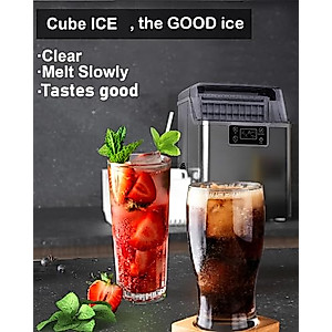Kndko Ice Cube Maker Machine Countertop, 2 Ways to Add Water, 45Lbs/Day, 24 Pcs Ready in 13 Mins, 2.6 lbs Capacity, Ice Makers Countertop with 24H Timer for Home Bar RV,Stainless Steel Ice Maker