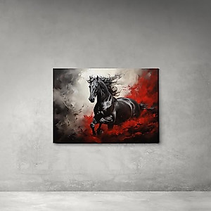 Majestic Black Stallion Galloping In The Clouds, Black Horse On Salt Flats, Canvas Print, Black Horse Print, Black Horse Wall Art