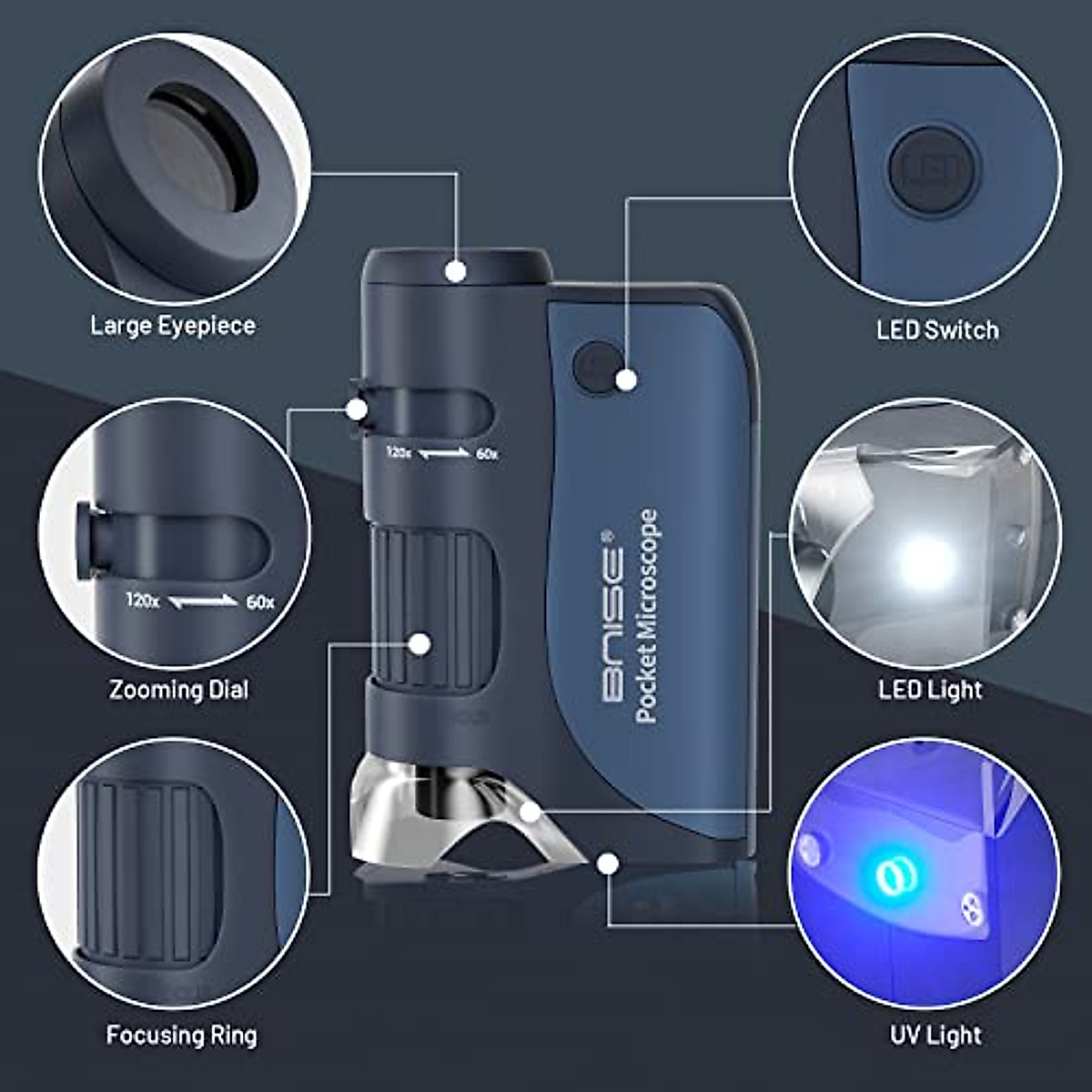 Pocket Microscope 60X-120X, Portable Handheld Microscope for Kids, Mini Microscope with 5pcs Microscope Slides for Learning, Education and Exploring