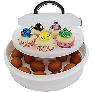 FEOOWV 10 Inch Portable Pie Carrier with Lid and Tray 3-In-1 Round Cupcake Container Egg Holder Muffin Tart Cookie Keeper Food (Grey)