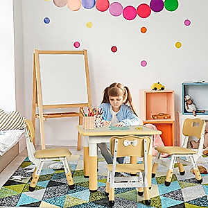 AuAg Kids Table and 4 Chairs Set, Height Adjustable Toddler Study Table and Chair Set for Age 2-10, Multi-Activity Art Table W/Graffiti&Scrubtable Desktop, for Daycare, Classroom, Home (Natural)