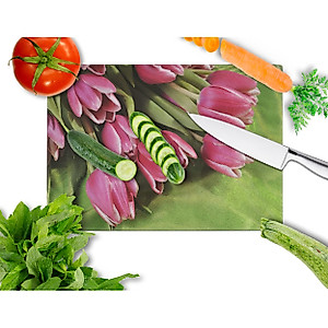 Caroline's Treasures APH5048LCB Pink Tulips Glass Cutting Board Large Decorative Tempered Glass Kitchen Cutting and Serving Board Large Size Chopping Board