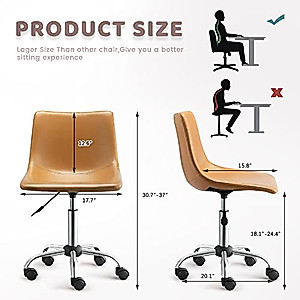 OFIKA Mid Back PU Leather Task Chair,Home Office Desk Chairs with Wheels, Leather Swivel Office Chair for Office, Home, Make Up,Small Space, Bed Room