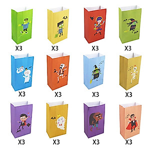 CCINEE 36pcs Halloween Paper Treat Bags Cute Candy Bags with 48pcs Round Stickers for Halloween Party Snacks Gift Packing Supplies
