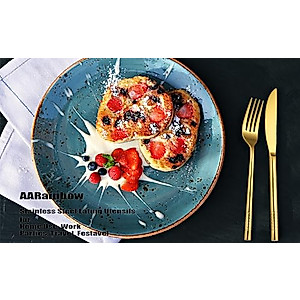 AARAINBOW Portable Travel Utensils with Case, 3 Pcs Heavy Duty Stainless Steel Cutlery Set Reusable Flatware Personal Silverware Set Include Fork Spoon Knife for Office Camping Picnic (Golden)