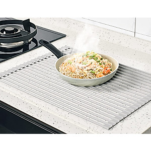 Surpahs Over Sink Foldable Multipurpose Roll-Up Dish Drying Rack, Silicone Wrapped Stainless Steel,Warm Gray, 20.5" x 15.5" (Pack of 2)