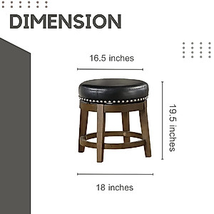 Lexicon Kenmare Swivel Bar Stools Set of 2, Rustic 360 Degree Backless Swivel Counter Stools, Faux Leather Upholstered, Solid Wood Frame, Easy Assembly, Round Bar Stools Swivel, Foot Rest, 19.5" Black