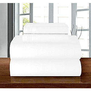 Elegant Comfort Luxury Soft 1500 Thread Count Egyptian 4-Piece Premium Hotel Quality Wrinkle Resistant Coziest Bedding Set, All Around Elastic Fitted Sheet, Deep Pocket up to 16inch, Queen, White