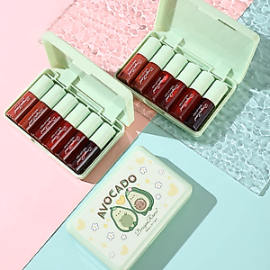 6 Colors Lip Tint Stain Set, Korean Velvet Water Lip Tint Moisturizing Mini Liquid Lipstick, Multi-Use Lip and Cheek Tint Stains Set, Long Lasting, Non-Stick Cup, High Pigment, Vivid Color (Avocado)