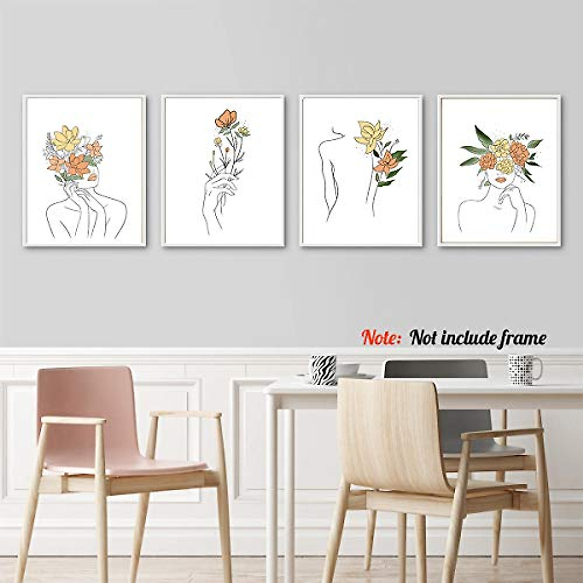 YIMEHDAN Minimalist Women Flower Wall Art Print-- Dressing Room or Girls Bedroom Decor--Fashion Women Rose Minimal Line Canvas Print ( Set of 6 )--Unframed--8X10 inch