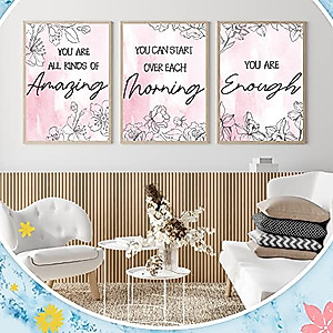 9 Pieces Inspirational Wall Decor Pink Floral Modern Art Motivational Pink Wall Decor Room Decor for Women Quote Wall Art Poster for Teen Girl Nursery Bedroom Bathroom Pictures, 8 x 10 Inch Unframed
