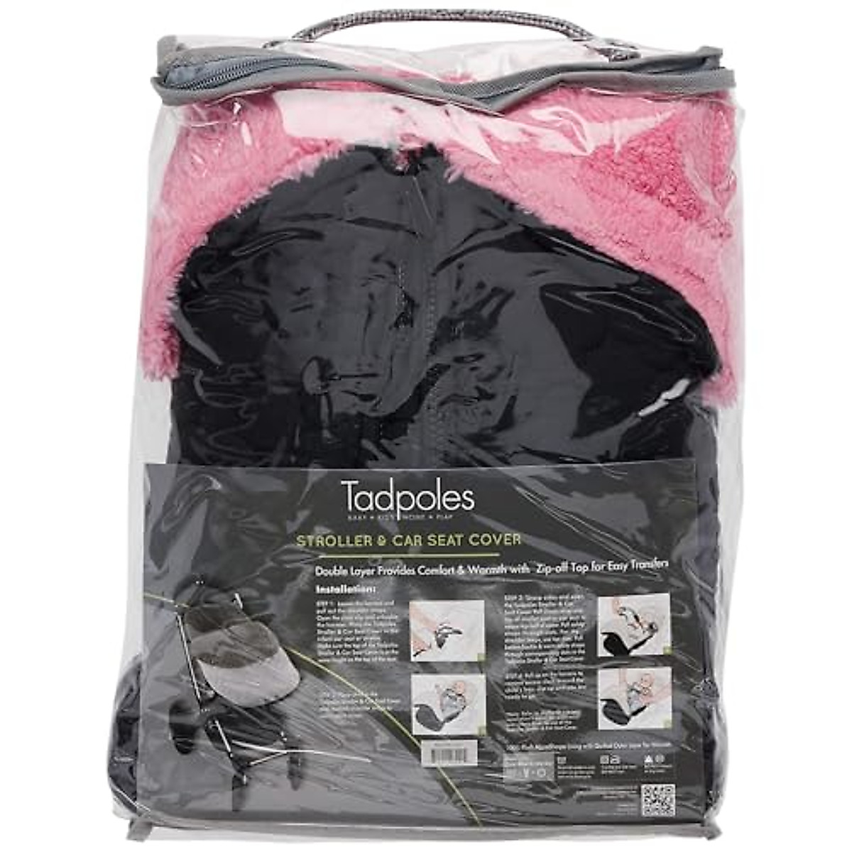 Tadpoles Quilted Stroller & Car Seat Cover - Black & Pink | 27" x 20" x 2" | Made of 100% Super Soft Microfiber Polyester | Warm, Gentle & Durable | Ideal for Use as a Stroller Cover & Car Seat Cover