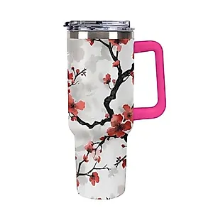 Cherry Flower 40 Oz Tumbler Insulated Stainless Steel Water Bottle Travel Mug Car Cup with Handle And Straw