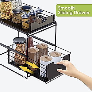 DOLALIKE Pull Out Under Sink Cabinets Organizer, Stackable 2 Tire Sliding Countertop Organizer, Under Sink Storage Drawer Shelf for Kitchen (Black)